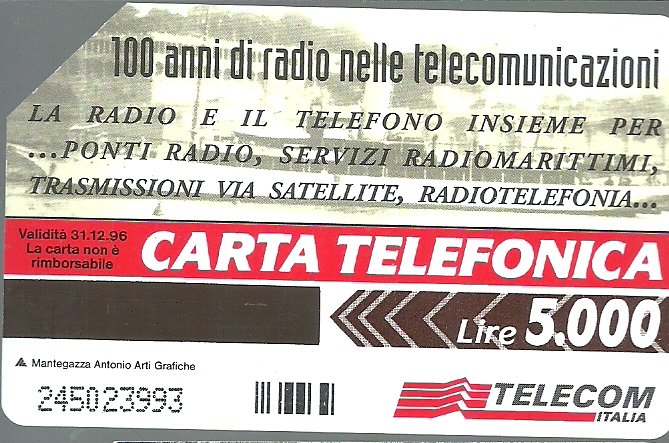 TARJETA TELEFONICA TELECOM CENTENARIO DE LA RADIO ITALIA