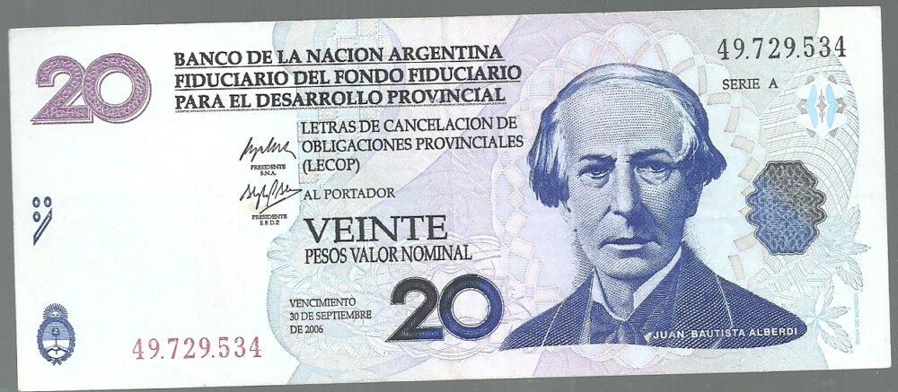 ARGENTINA LECOP 20 PESOS COL 207 VF+