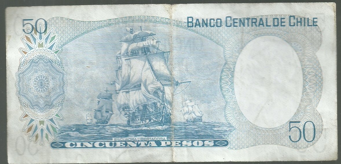 CHILE 50 pesos 1976 P 151 SERIE A BLOCK 26 VF-
